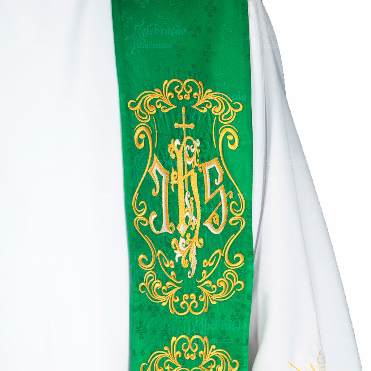 Estola Sacerdotal Bordada em tecido Litúrgico