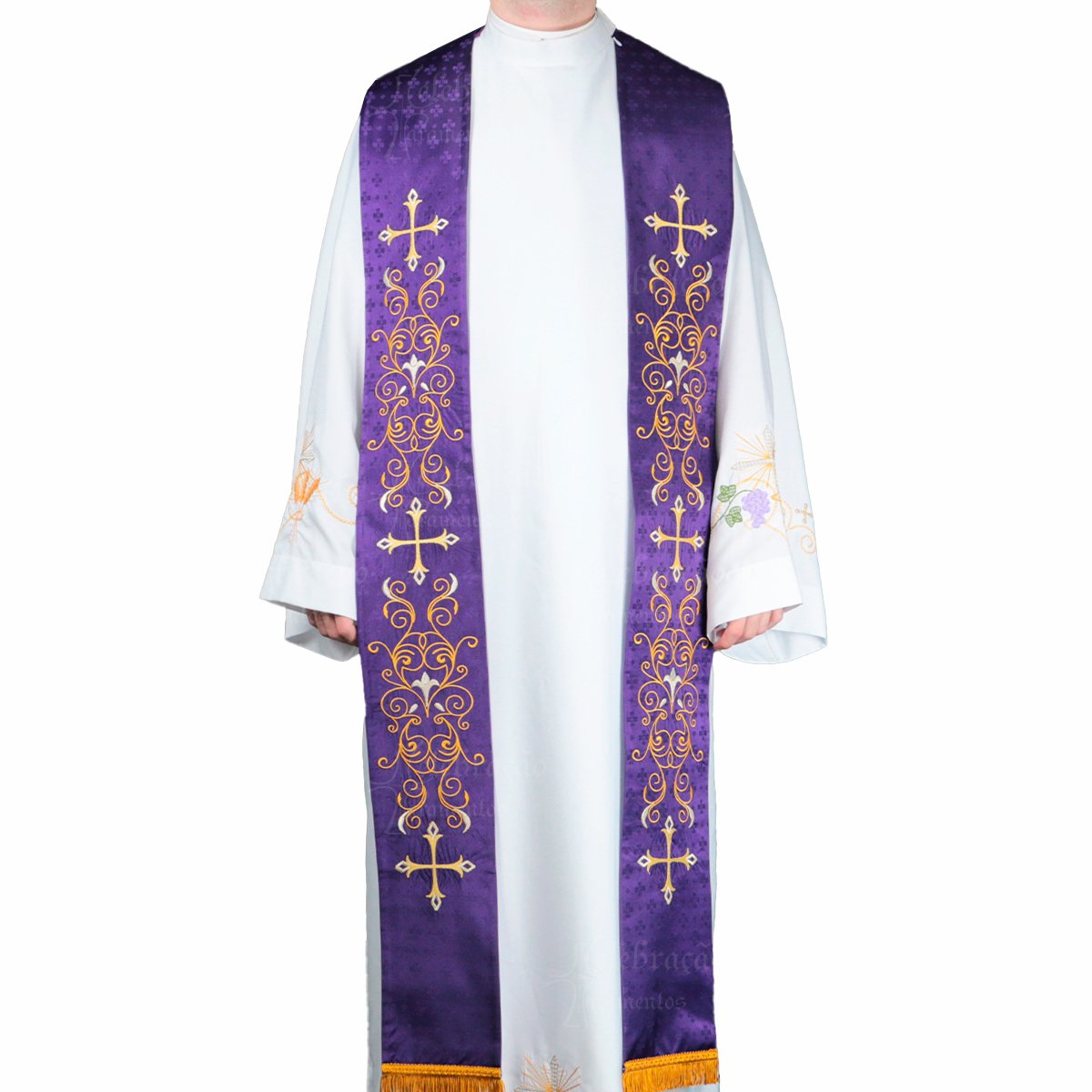 Estola Sacerdotal Bordada em Tecido Litúrgico