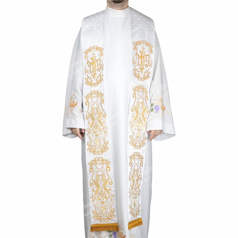 Estola Sacerdotal Bordada em tecido Litúrgico