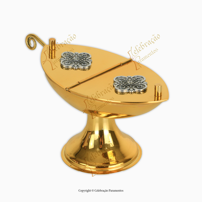 Naveta - Dourado Total para incenso turibulo dourado
